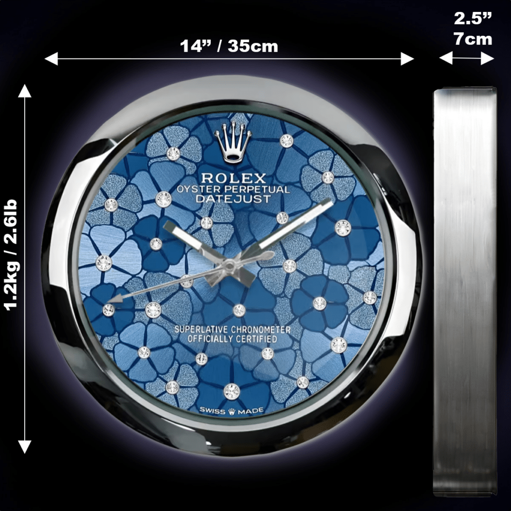 Homage Datejust Style – Dealer Display Wall Clock (Blue Floral Motif ...